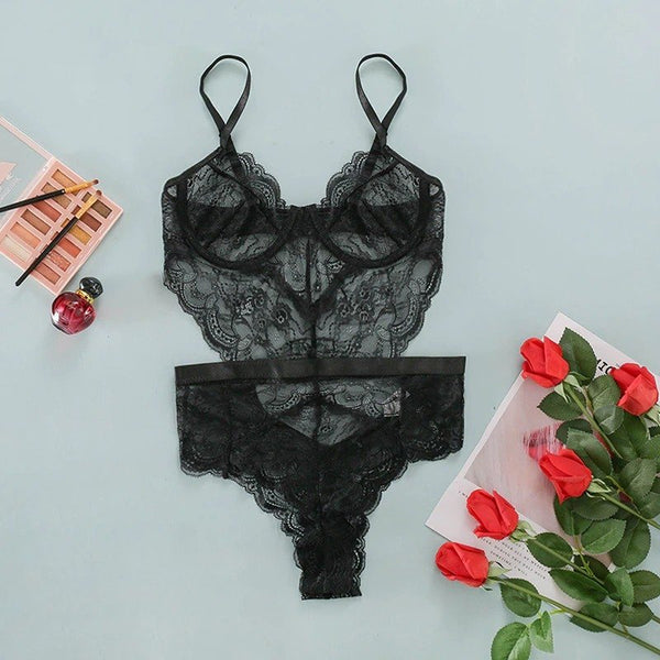 Black Lace Bodysuit Lingerie Set - Black | Boudoir Lingerie | Sexy ...